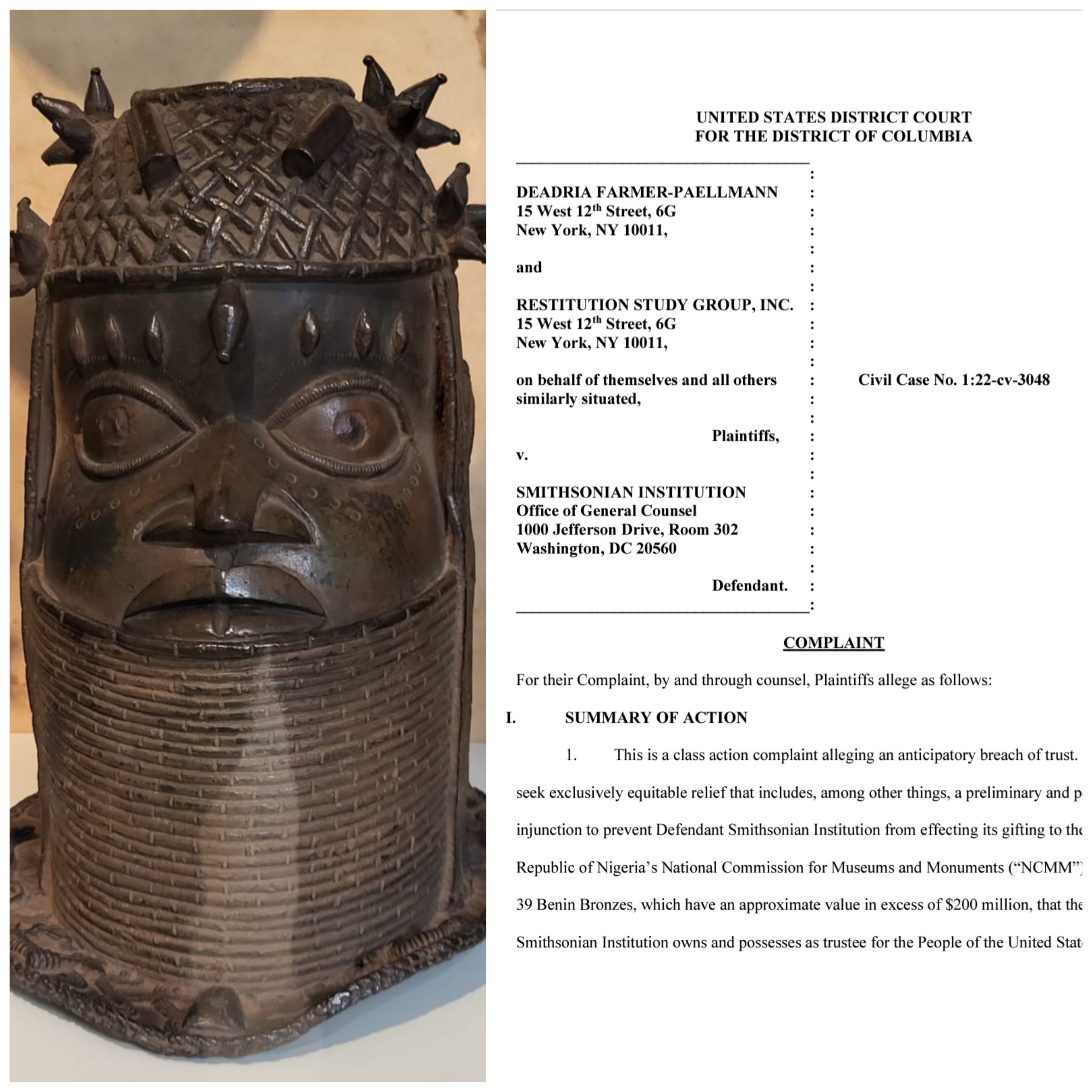 SMITHSONIAN HIT WITH LAWSUIT TO STOP BENIN BRONZE TRANSFER TO NIGERIA ...